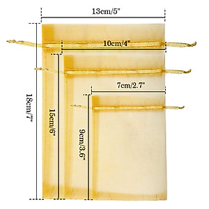 joycraft 50Pcs Organza Bags, 5"x7" Gift Favor Bags, Gold Breathable Tulle Bags with Drawstring, Sheer Mesh Pouch Drawstring Bags for Wedding Favor, Jewelry, Makeup, Candy