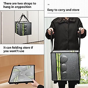 Poeticcity Black Zen Basalt Stones with Dew Green Bamboo on Dark Square Storage Basket Bin, Collapsible Storage Box, Baskets Organizer for Toy, Clothes Easy to Assemble 10.6x10.6x10.6 in