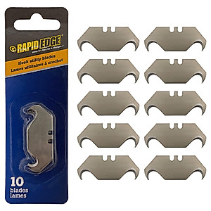 Rapid Edge 1-pack (10 pieces) Hook Blades, Replacement Hook Knife Blades, Dual-curve Utility Knife Blades Fit for Roofing and Flooring Materials