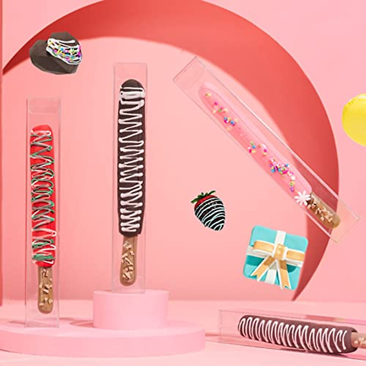 RomanticBaking 50 Pack 1 X 1 X 8 Inches Individual Chocolate Covered Pretzel Rods Boxes (Not include Pretzel) Gumball Boxes Party Favor Boxes Small Treat Boxes