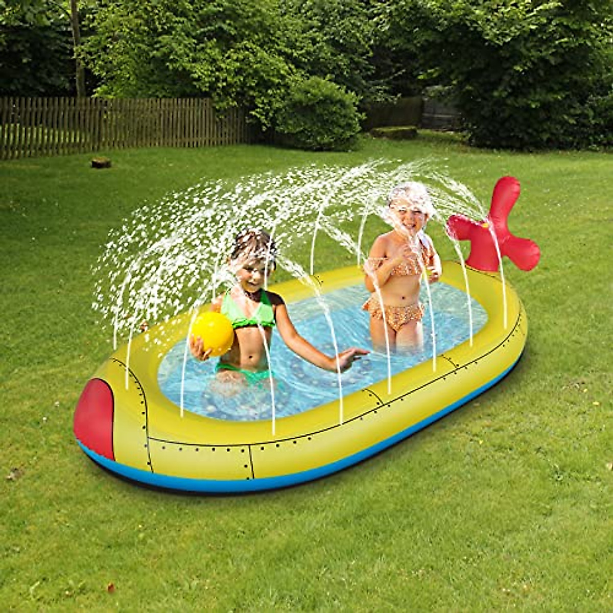 Josen Splash Sprinkler Pool,Outdoor Water Play Toys for Toddlers and Kids,Baby Splash Pad,Children Ball Pit Pool, Birthday Gifts for Boys and Girls,(4 Rubber Ducks Included) - Submarine