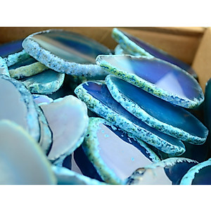 FHNP367 30 Pieces Agate Slices Stone Slab 2"-3" in Length for Wedding Name Cards Namecards Place Cards - Blue