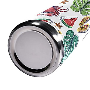 sdfsdfsd 17 oz Vacuum Insulated Stainless Steel Water Bottle Sports Coffee Travel Mug Flask Genuine Leather Wrapped BPA Free, Summer Tropical Leaves Background