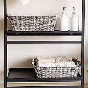 ROSOS Wicker Baskets 2 Pack, Washable Big Wicker Baskets for Storage with Wooden Handles, Waterproof Plastic Wicker Storage Basket for Shelves, Large Wicker Basket in Size 14.5"x10.6"x4.5", Grey
