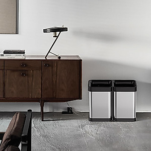 2x5.3 Gallon Dual Trash Can, Dual Compartment Garbage Can for Waste and Recycling, Open Top, Lidless Stainless Steel Kitchen Trash Can, Garbage Bin for Kitchen, Office, Dining Room, Living Room