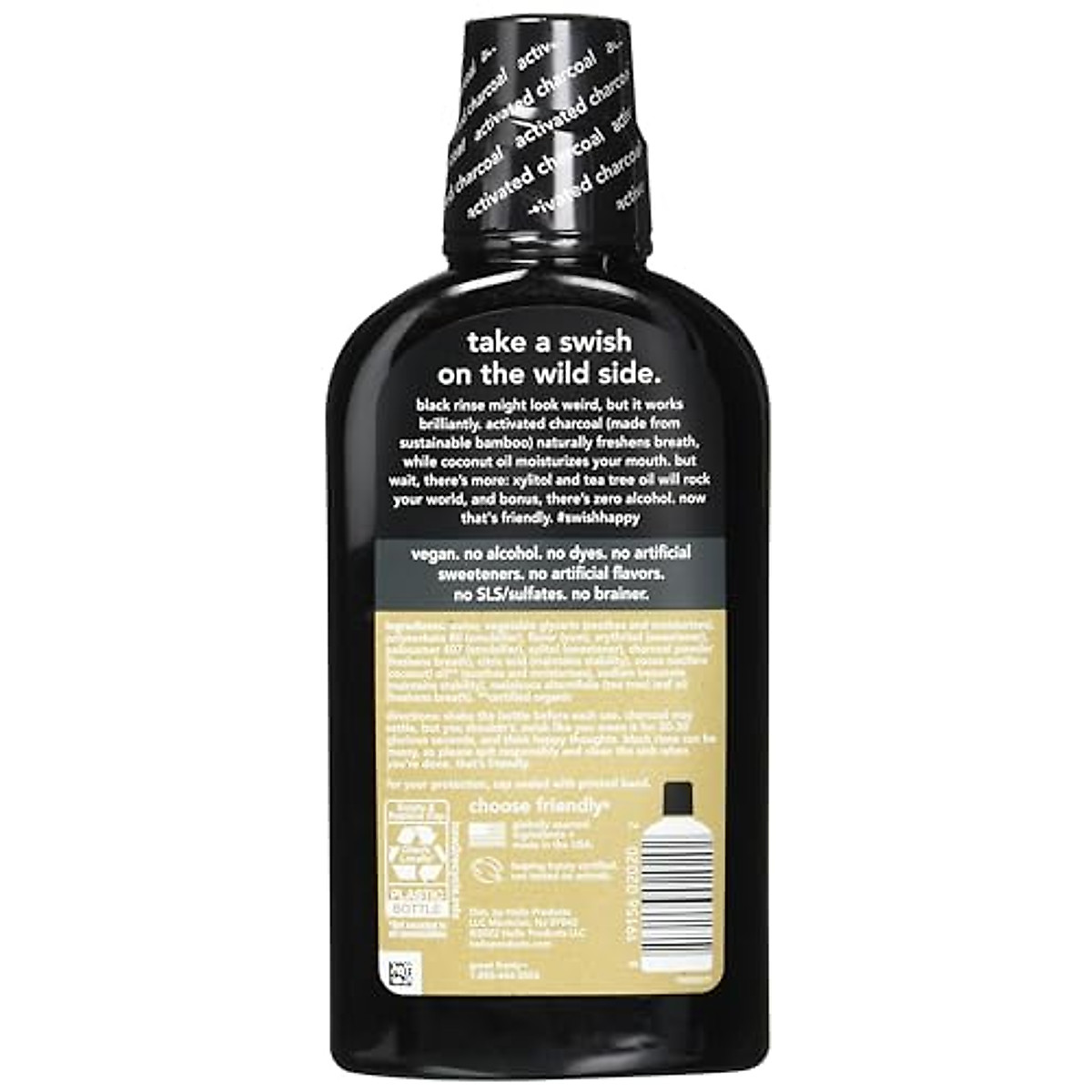 Hello Activated Charcoal Extra Freshening Mouthwash, Natural Fresh Mint and Coconut Oil, Fluoride Free, Alcohol Free, Vegan, SLS Free and Gluten Free, 16 Fl Oz (Pack of 3)