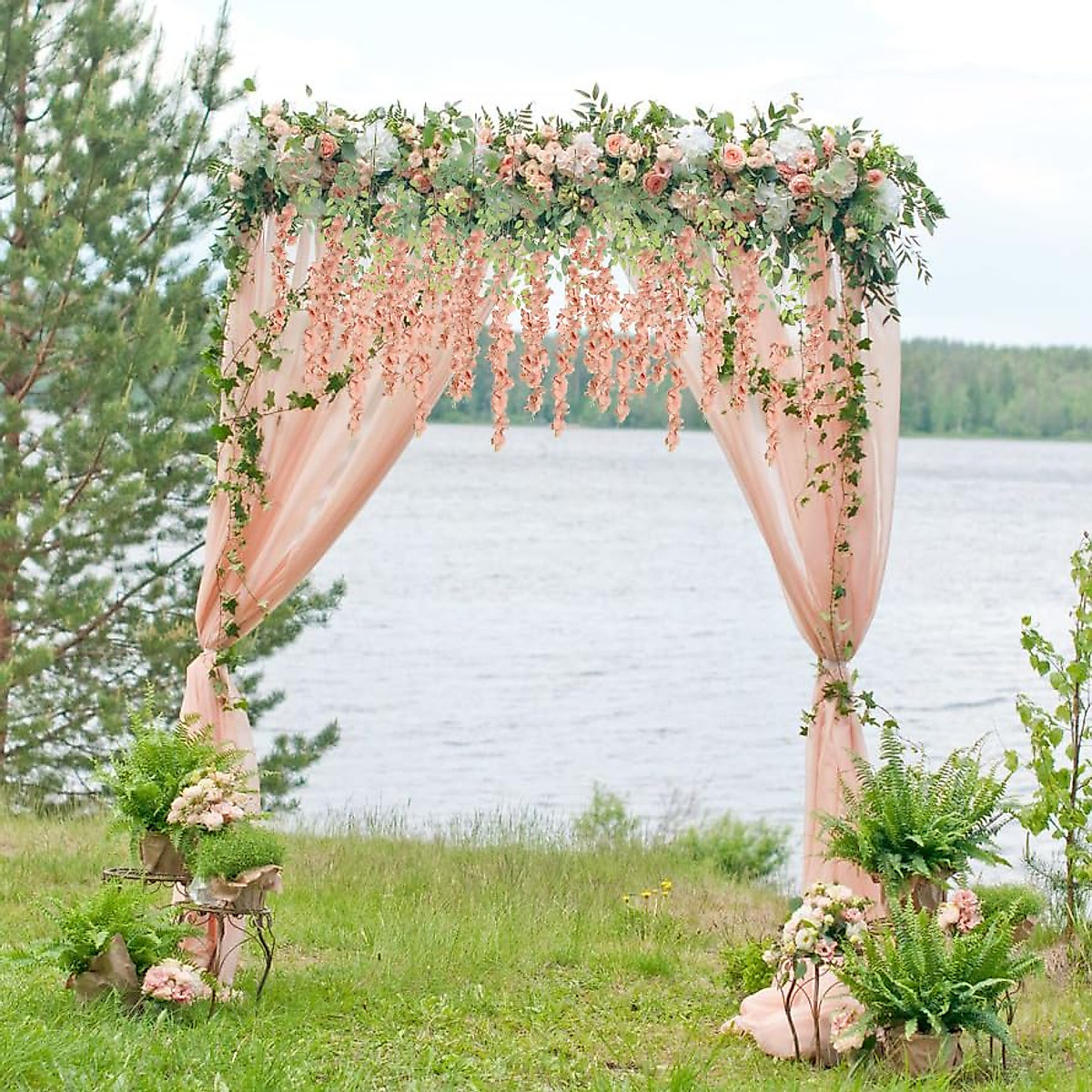 INSUNSIX Purple Wisteria Hanging Flowers, 6 Pack 3.6 Feet Fake Wisteria Garland Silk Wisteria Vine Flower for Wedding Party Garden Outdoor Home Decor (Purple)