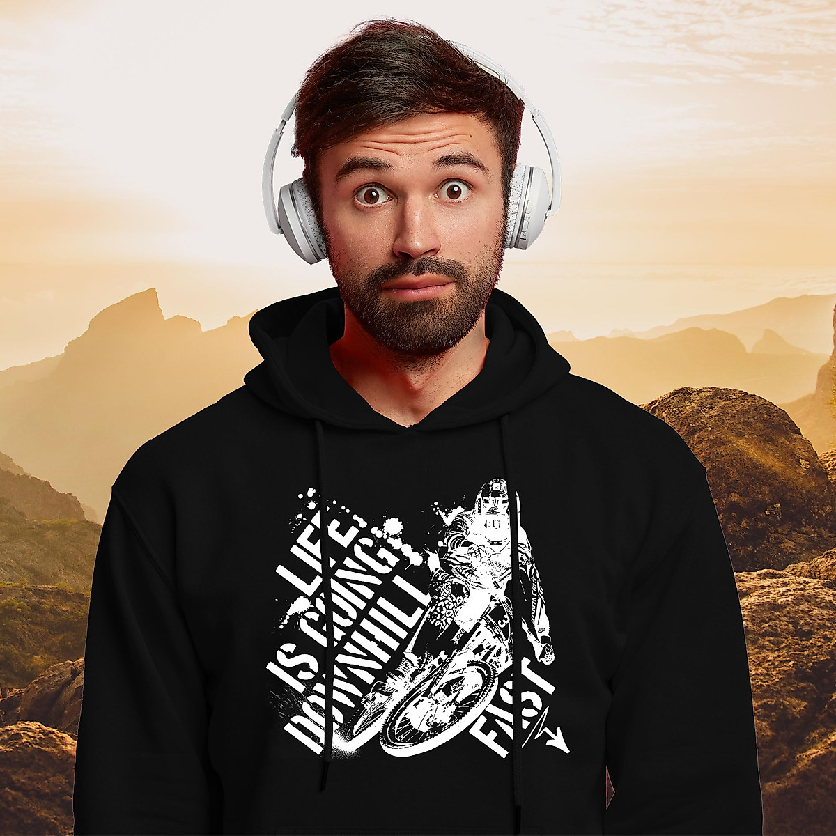 Bang Tidy Clothing Men's Life Is Going Downhill Fast Mountain Biking MTB Bike Hoodie Black L