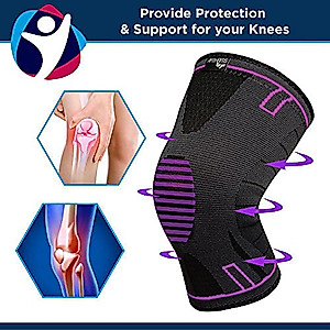 ArthritisHope Knee Compression Sleeve for Men and Women - Compression Brace for Meniscus, Arthritis Pain Relief & Joint Support. Boosts Circulation, Offers Comfort & Stability. Expanded Sizes for Plus-Sized Thighs & Large Legs (Purple, 6XL)