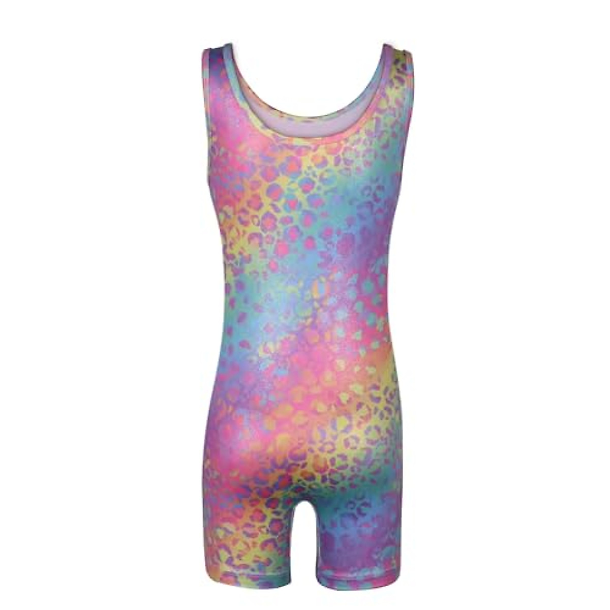 2 Packs Skinny Gymnastics Leotards For Toddler Girls Scoop Neck With Shorts, Little Kids Skinny Colorful Dance Workout Unitards Biketards Tanks Rainbow Leopards