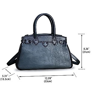 Genuine Leather Top Handle Handbag Purse for Women Handmade Retro Crossbody Satchel Purses (Grey)