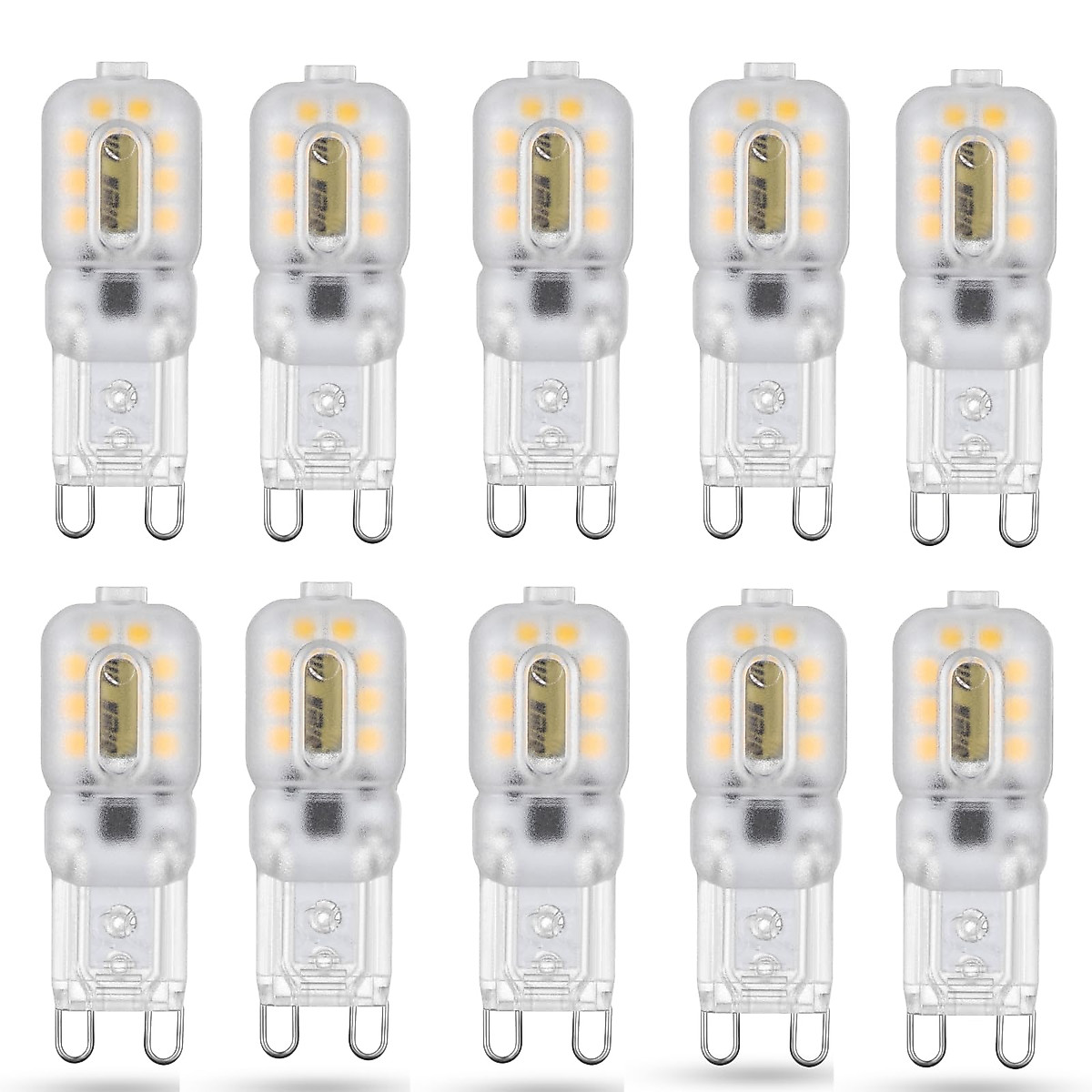 Sriomny G9 LED Bulb 2W Equivalent to 20 25 W Halogen lamp Equivalent, T4 G9 Warm White 3000K, AC 120V G9 Bi-pin Base, 360°Omni-Directional Lighting, Suitable for Household Lighting 10 Pack