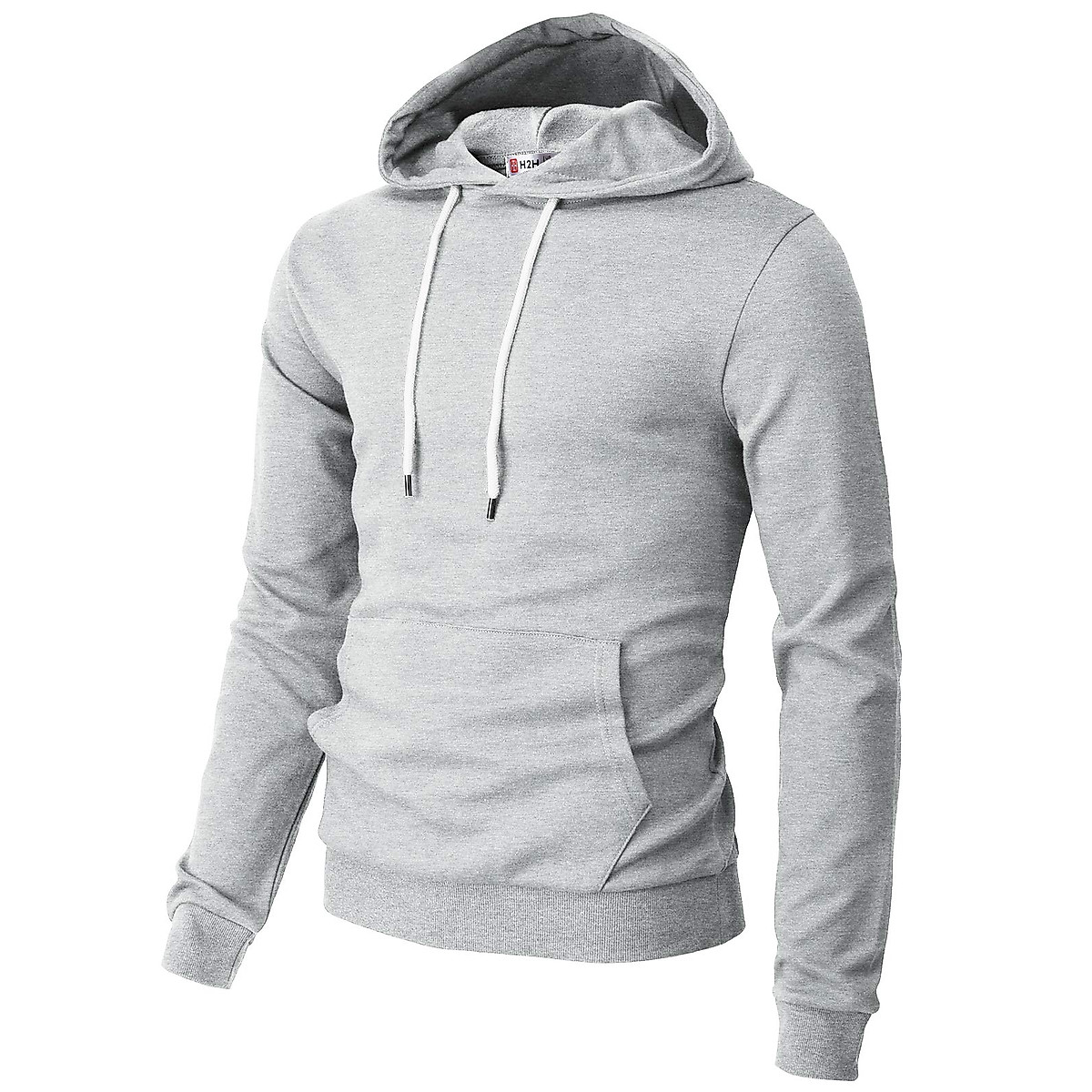 H2H Men's Slim Fit Lightweight Long Sleeve Pullover Basic Hoodie with Pocket and White String GRAY US M/Asia L (CMOHOL050)