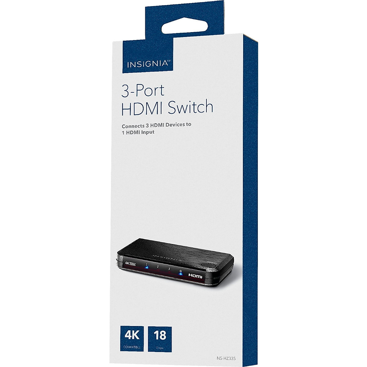 Insignia™ - 3-Port HDMI Switch with 4K and HDR Pass-Through - Black