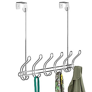 iDesign Classico Wall Mount/Over Door 12-Hook Rack for Coats, Hats, Robes, Towels - Chrome