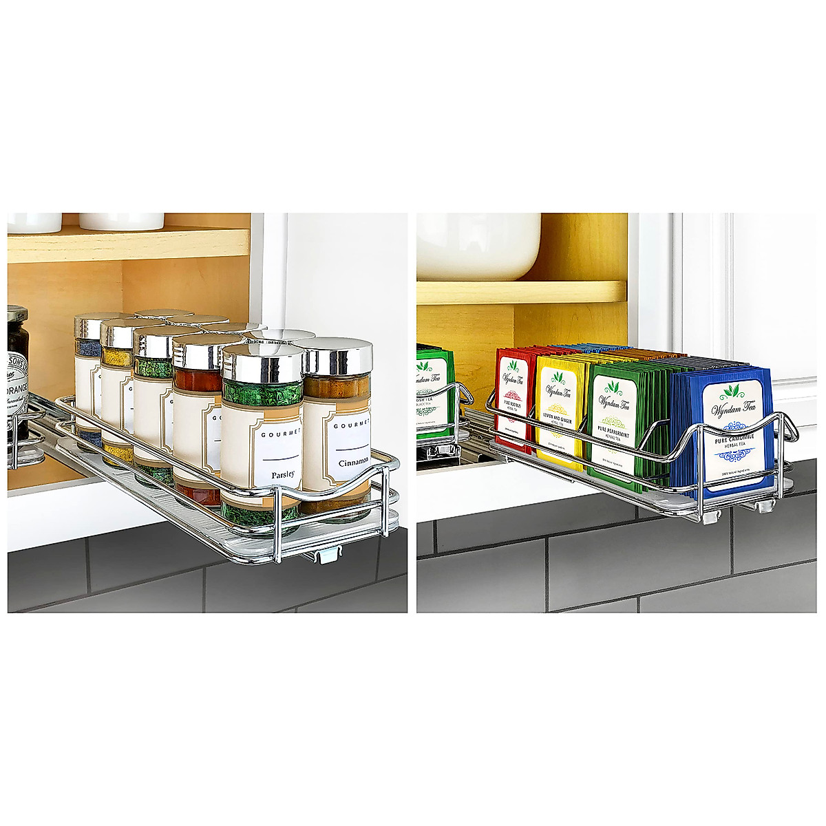 LYNK PROFESSIONAL® Pull Out Spice Rack Organizer for Cabinet - 4-1/4 inch and Slide Out Tea Bag Organizer