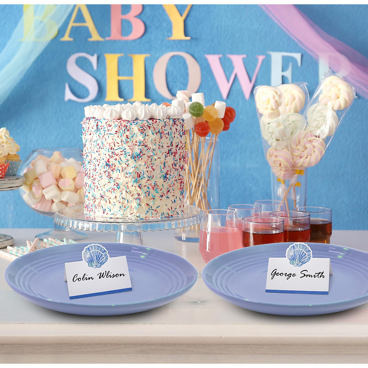 Gift Boutique 100 Pack Sea Shell Place Cards Beach Wedding Seating Name Table Setting Folded Tent Cards for Sea Shells Ocean Pool Baby Shower Dinner Spring Weddings Tables Party Decor 2 x 3.5 Inches