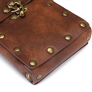 Belt Pouch Waist Bag Fanny Pack Medieval Vintage Leather Pouch Cellphone Holder Holster Carry Belt Purse Pocket Casual Hiking Festival Renaissance Faire Costume Props Travel Wallet (Brown)