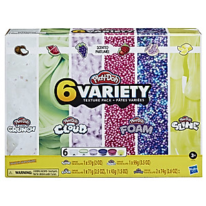 Play-Doh Slime, Crystal Crunch, Super Cloud, and Foam Scented 6 Variety Texture Pack, Tactile Toy for Kids 3 Years and Up, Non-Toxic