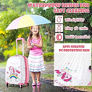 HONEY JOY 2 Pcs Kids Carry On Luggage, 12" School Backpack & 17" Rolling Suitcase, Waterproof Hard Shell Travel Case with Spinner Wheels, Gift for Boys Girls Overnight Travel, Pink Unicorn
