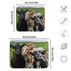 Kitchen Dish Drying Mat Farm Animal Cow Cattle Absorbent Washable Dish Drying Pad Drainer Rack Mat Heat Resistant Counter Protector for Glass Plate Cup Pan 18x24in