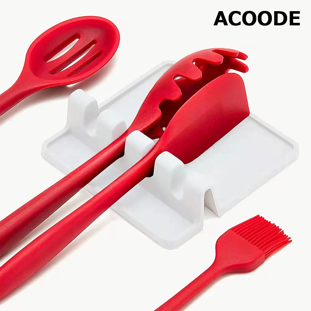 Silicone Spoon holder for Stove Top with Drip Pad Heat Resistant, BPA Free Utensil Rest & Spoon Rest for Kitchen Counter - Grill Utensil Holder for Spatulas, Tongs, Ladles (white)