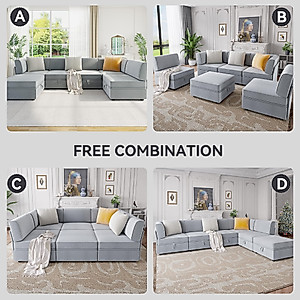 Lvifur 115” Sectional Couches for Living Room, Modern Modular Sofas with Storage, U/L Shaped 6 Seat Convertible Couch Sofa Set with Removable Cushion Cover (Light Grey)