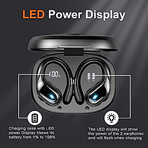 Ltinist Wireless Earbud, Bluetooth 5.3 Headphones Pure Bass Sound with Earhooks, 60H Battery Over Ear Headphones with Dual-LED Display, IP7 Waterproof Earphones Built-in Microphone for Running Sports