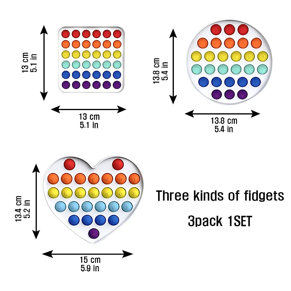 3 Pack Hard Shell Push Pop Push Pops fidgets Packs Squishy`s Sensory Fidget Toys Bubble Fidget,Pop Sound,Fidget Poppers Anxiety Stress Reliever,BPA-Free Popping Bubble Toys,Circle,Square,Heart