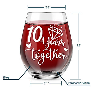 AGMDESIGN Happy 10th Anniversary Wine Glass, 10 Years Together, Wedding Engagement Gifts for Women Men, 10 Year Anniversary Party Decor, His And Hers Gifts Ideas for Anniversary