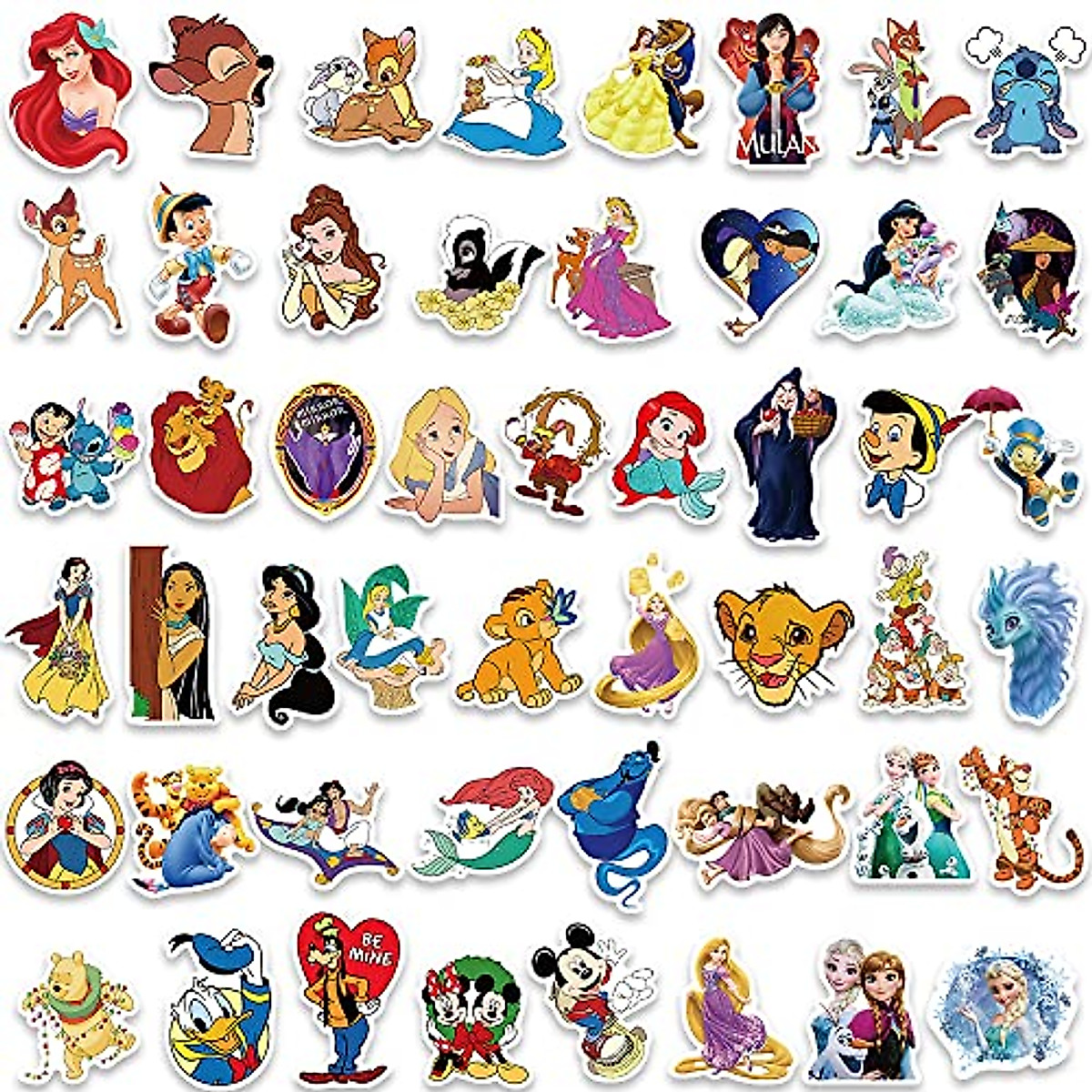Disney Stickers 100PCS Asverbet Kids Stickers Pack Princess Stickers Cute Stickers for Kids Teens Adults Waterproof Vinyl Cartoon Stickers for Water Bottles Laptop Luggage
