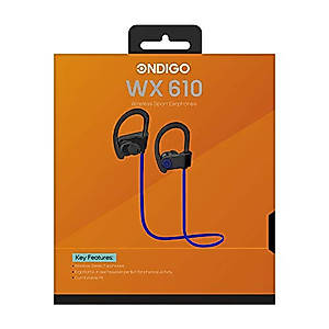 Ondigo WX610 Wireless, Bluetooth Headphones with Microphone | Waterproof, Sweatproof Sport Earbuds, Earphones with Noise Cancelling Headset - Blue/Black