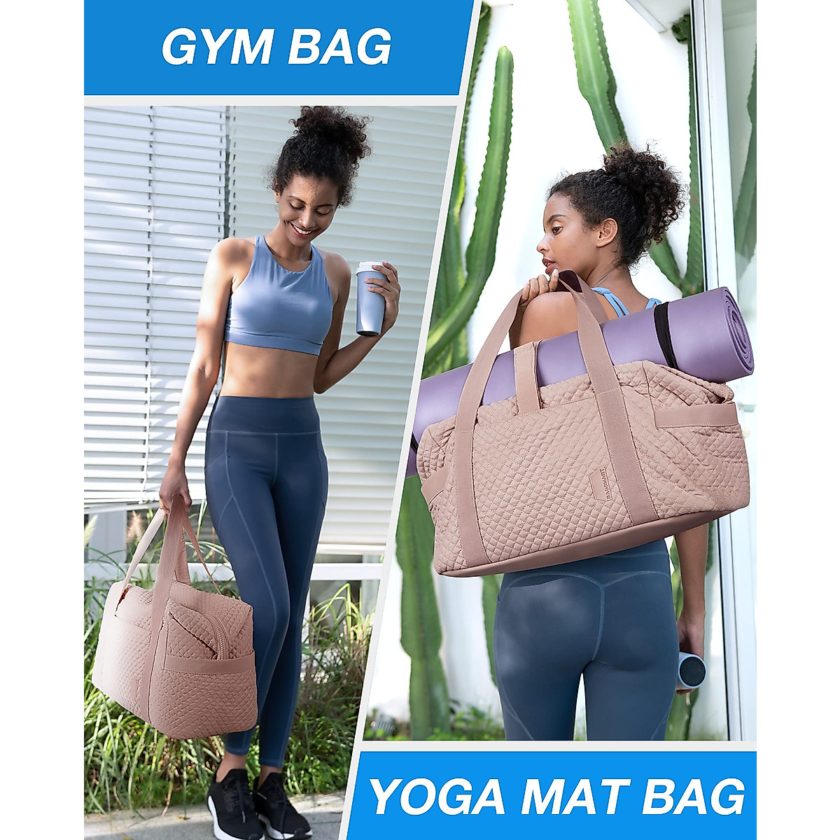 Weekender Bags for Women, BAGSMART Gym Bag Travel Duffle Overnight Bag for Travel Essentials, Large Hospital Bag for Labor and Delivery（Pink）