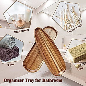 Wooden Long Bathroom Tray, Vanity Tray Toilet Tank Storage Tray, Acacia Kitchen Sink Trays, Vanity Countertop Organizer for Candles Soap Perfume Holder Dresser Jewelry Dish Cake Pastry Snack