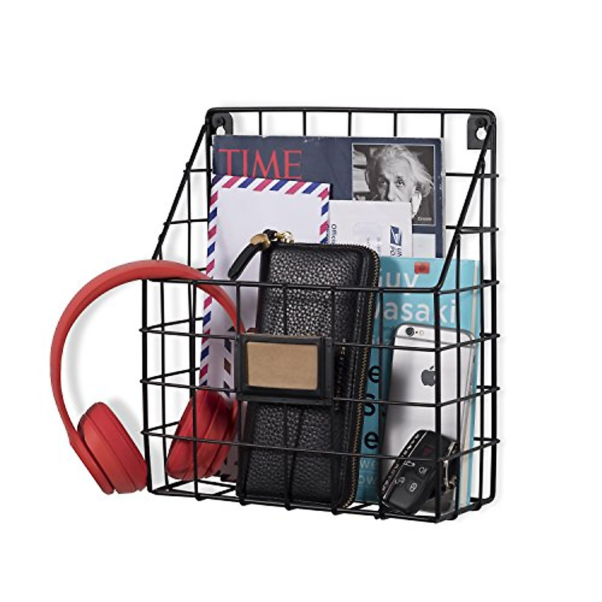 Wall35 Rivista File Holder Home Office Desk Organizer, Chicken Wire Mail Organizer and Magazine Holder, Metal, Black