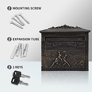 Yoocabinet Mailbox Wall Mount,Large Capacity Locking Mailbox for Outside, Rust-Proof Aluminum Hanging Secured Postbox, Security Key Drop Box,15.35 "x 16.14 "x3.54 Retro Horses