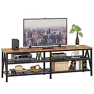 Furologee TV Stand for 65 70 inch TV, Long 63" TV Media Console Table, Industrial Entertainment Center with 3-Tier Storage Shelves for Living Room, Bedroom, Rustic Brown