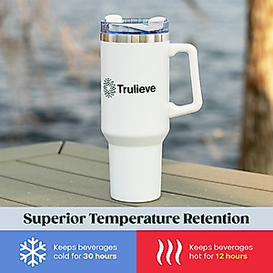 TRULIEVE 40oz Insulated Tumbler with Handle and Straw – Stainless Steel Travel Coffee Mug, Double-Wall Vacuum Cup for Hot & Cold Drinks, Spill-Resistant Lid, Large Capacity for Work, Gym & Commute