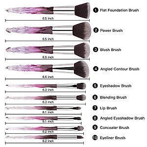 Professional Make Up Brush 10pcs Soft Bristles Hair Makeup Brushes Eyeliner Eyebrow Lip Contour Blending Brush Set (Purple)