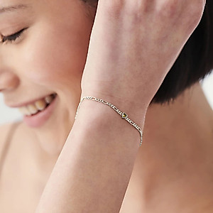 ChicSilver 925 Sterling Silver Heart Bracelet for Women Dainty 3mm Cubic Zirconia CZ Created Aquamarine March Birthstone Figaro Chain Bracelet Birthday Jewelry Gifts