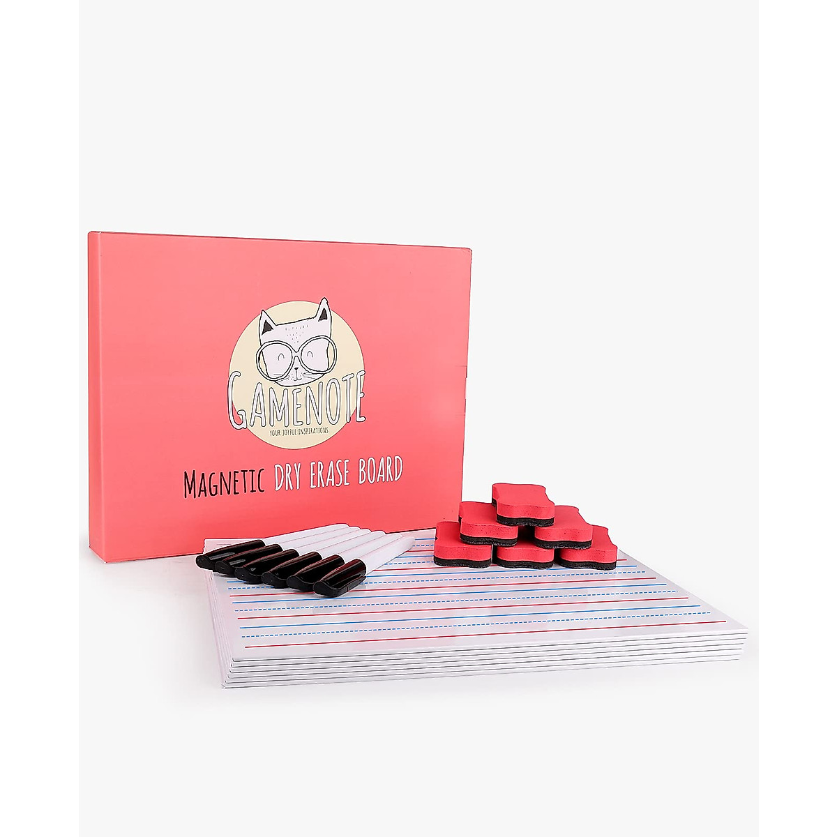 Gamenote Magnetic Small White Board Set - Double Sided Magnet Dry Erase Ruled Lap Boards 9x12 Lined Whiteboard for Kids Student Learning (6)