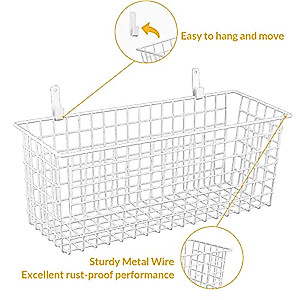 KINLINK [Extra Large Wire Baskets, Wire Storage Baskets Durable Wire Baskets for Storage Wall Mount, Hanging Wire Baskets Wall Mount Baskets for Kitchen, Bathroom, Closets, Countertop - 2 Pack, White