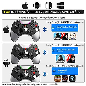 Bluetooth Controller for Switch/PC/iPhone/Android/Apple Arcade MFi Games/TV/Steam, Pro Wireless Game Controller with Phone Clip with Newly Launched Lock Joystick Speed Function/6-Axis Gyro/Dual Motor