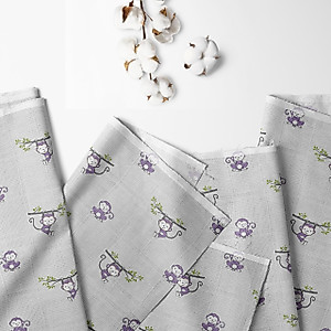 Bacati - Happy Monkeys 2 Pack Essentials Classic Super Soft Breathable 100% Cotton Muslin Baby Crib Fitted Sheets - Fits Standard 28 x 52 x 5 Crib & Toddler Mattresses (Lilac/Grey Girls)