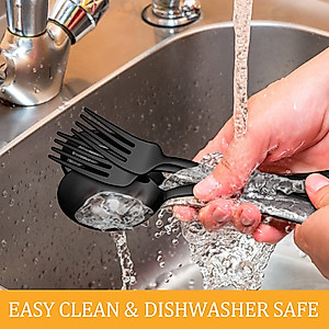 LIANYU Black Serving Utensils Set of 8, Stainless Steel Serving Spoons, Slotted Spoons, Serving Forks, Metal Tongs for Kitchen Buffet Party Banquet Entertaining, Mirror Finished, Dishwasher Safe