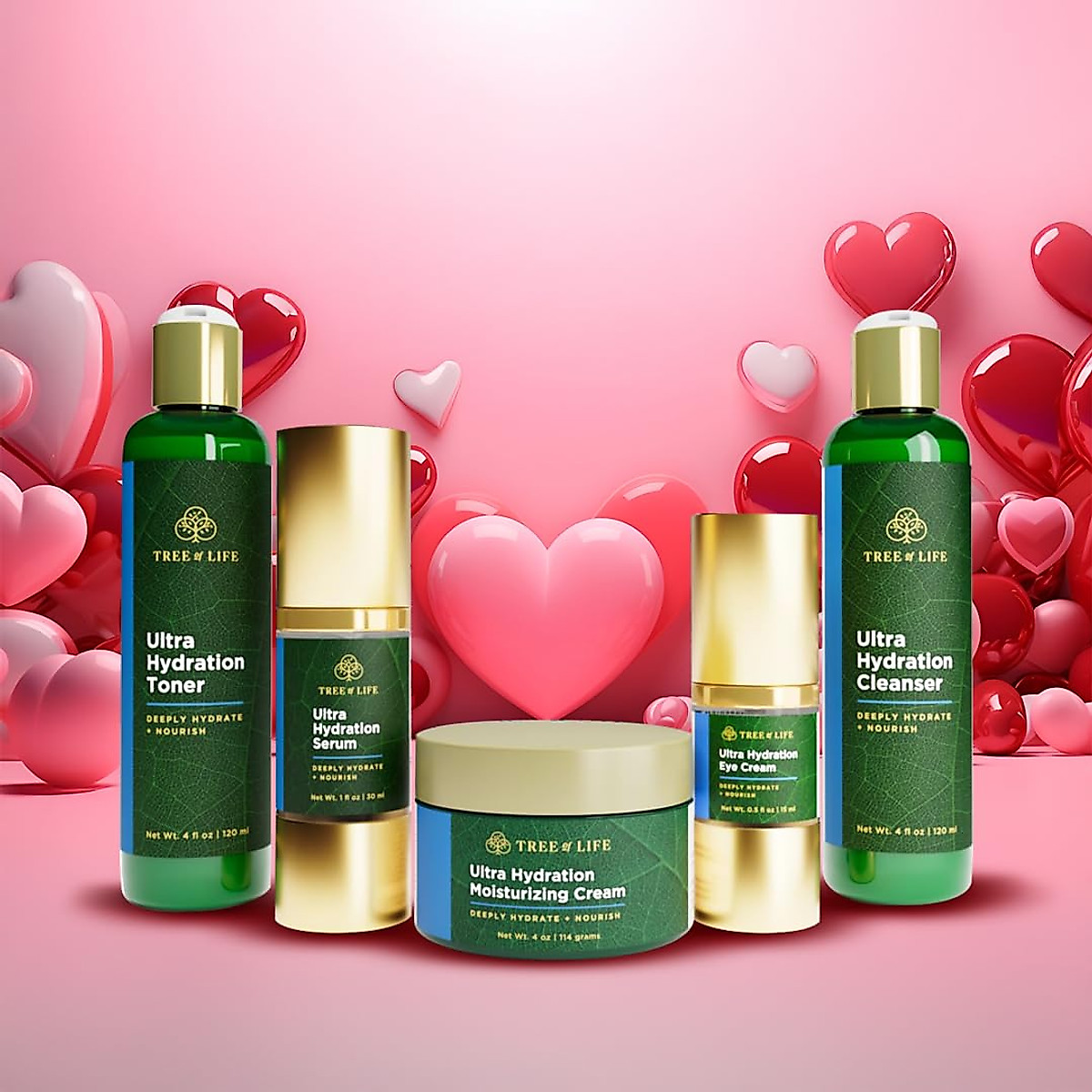 Tree of Life Beauty Hydrating Anti-Aging Moisturizing Complete Regimen, includes Face Cleanser (4 Fl Oz), Toner (4 Fl Oz), Serum (1 Fl Oz), Face and Body Cream (4 Oz) and Eye Cream (0.5 Fl Oz)