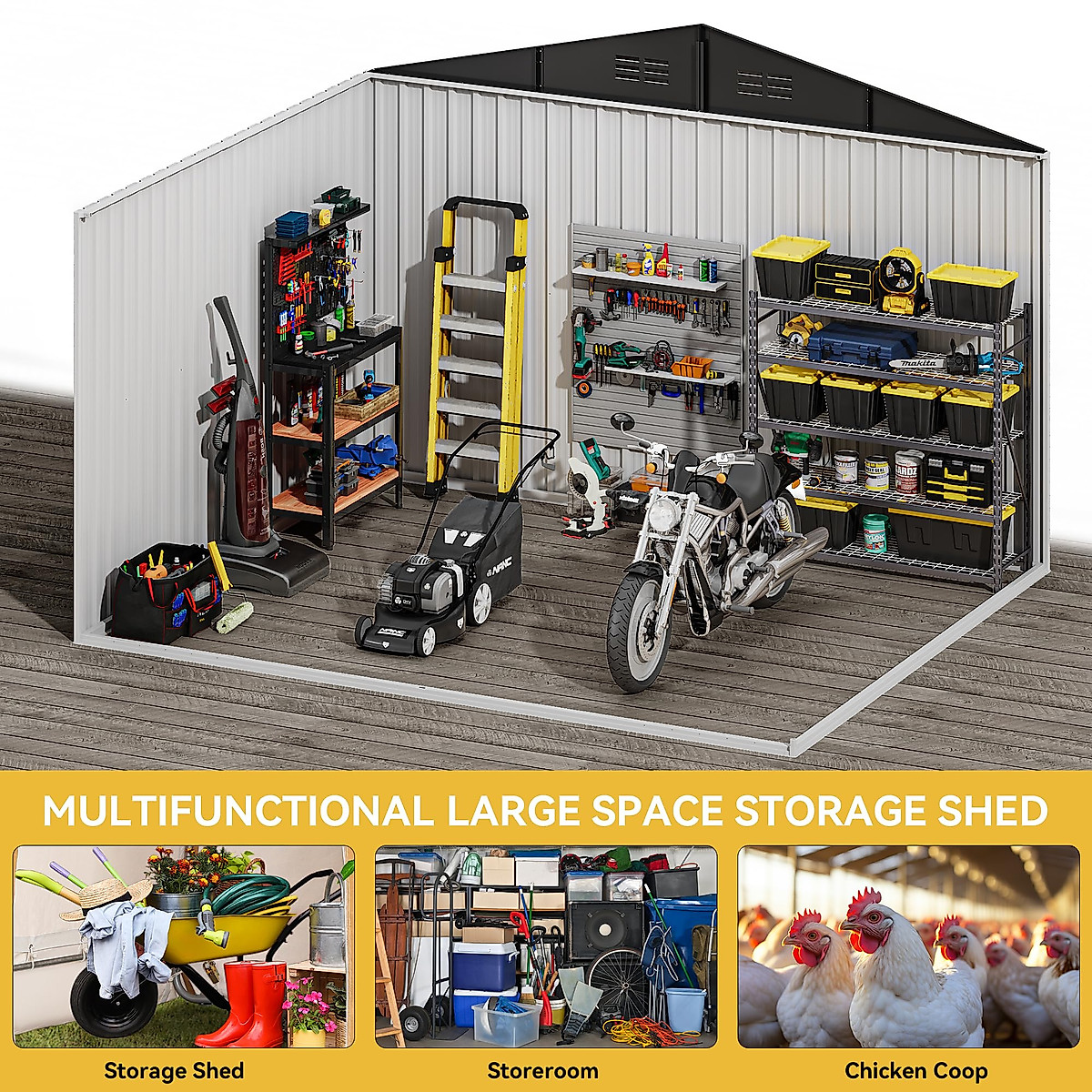 DWVO 10x8 FT Outdoor Storage Shed - Spacious Garden Tool Shed with Lockable Door - Durable Metal Yard Shed for Garden, Patio, and Backyard (Brown)