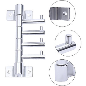 KWQKEM Swivel Coat Rack with 4 Hooks Wall Mount Wall Vertical Hooks Towel Racks for Bathroom Metal Robe Hook Key Holder Heavy Duty Towel Holder Hanger for Door Entryway Office (Silver, 4 Arms)