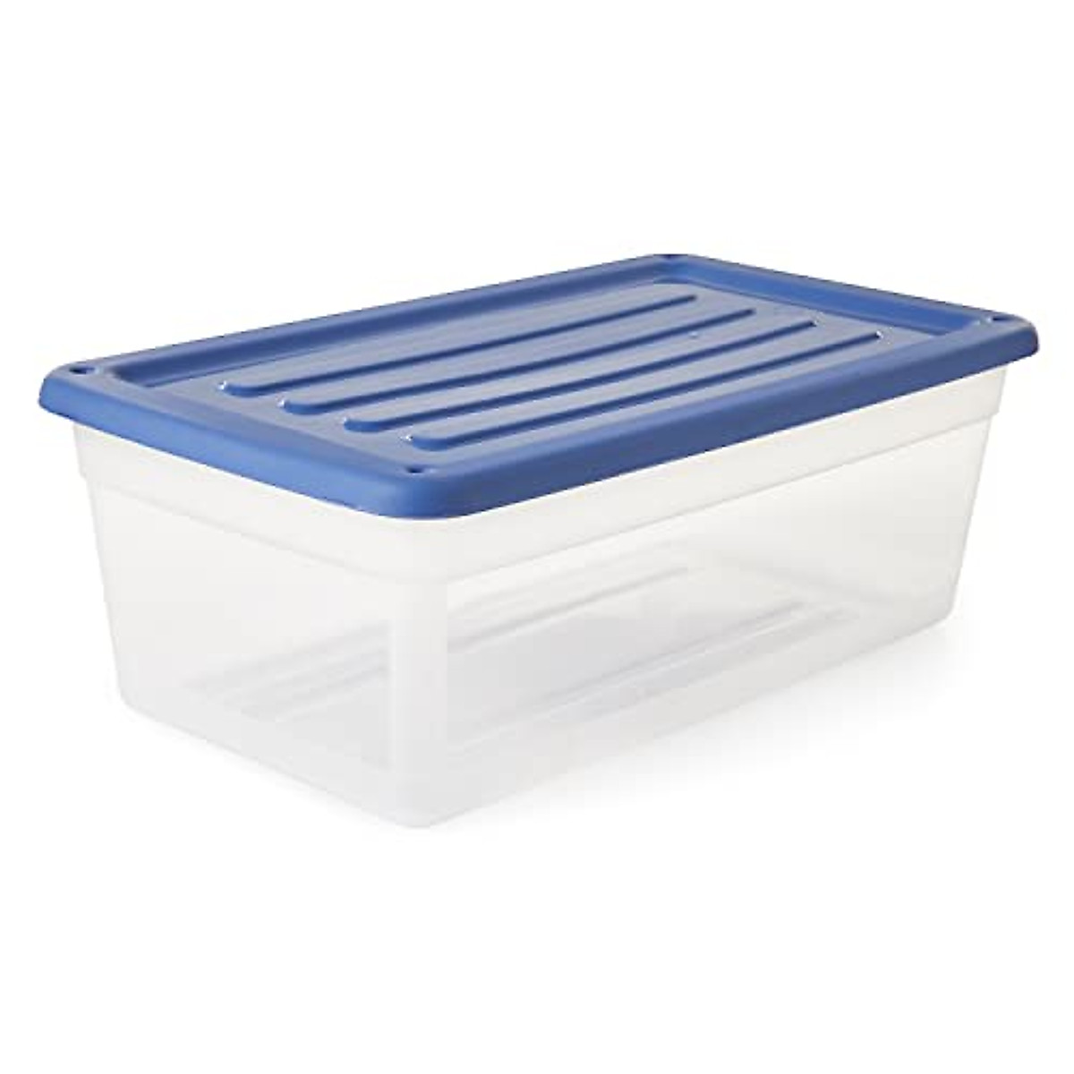 Gracious Living DLC6 1.5 Gallon Clear Plastic Storage Bin Container with Stylish Sky Blue Snap On Locking Lid (12 Pack)