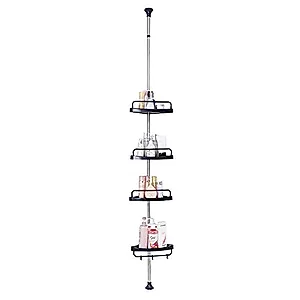 BAOYOUNI 4-Tier Shower Corner Caddy Tension Pole Adjustable Bathroom Shelf Floor to Ceiling Storage Rack Organizer Holder - No Drilling - Black